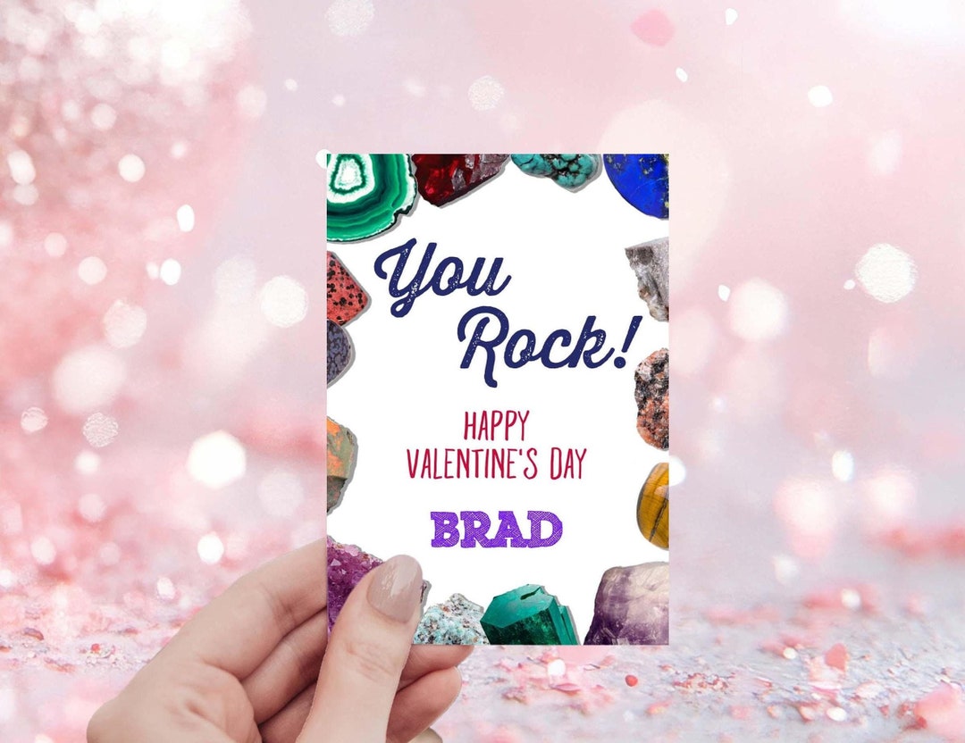 Editable Valentine's Day Card Favor Tags, Printable You Rock Gem ...