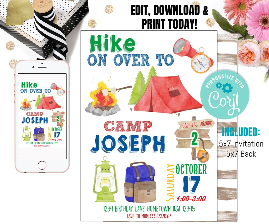 Camping Birthday Invitation, Camping Invitation, Campfire Invitation ...