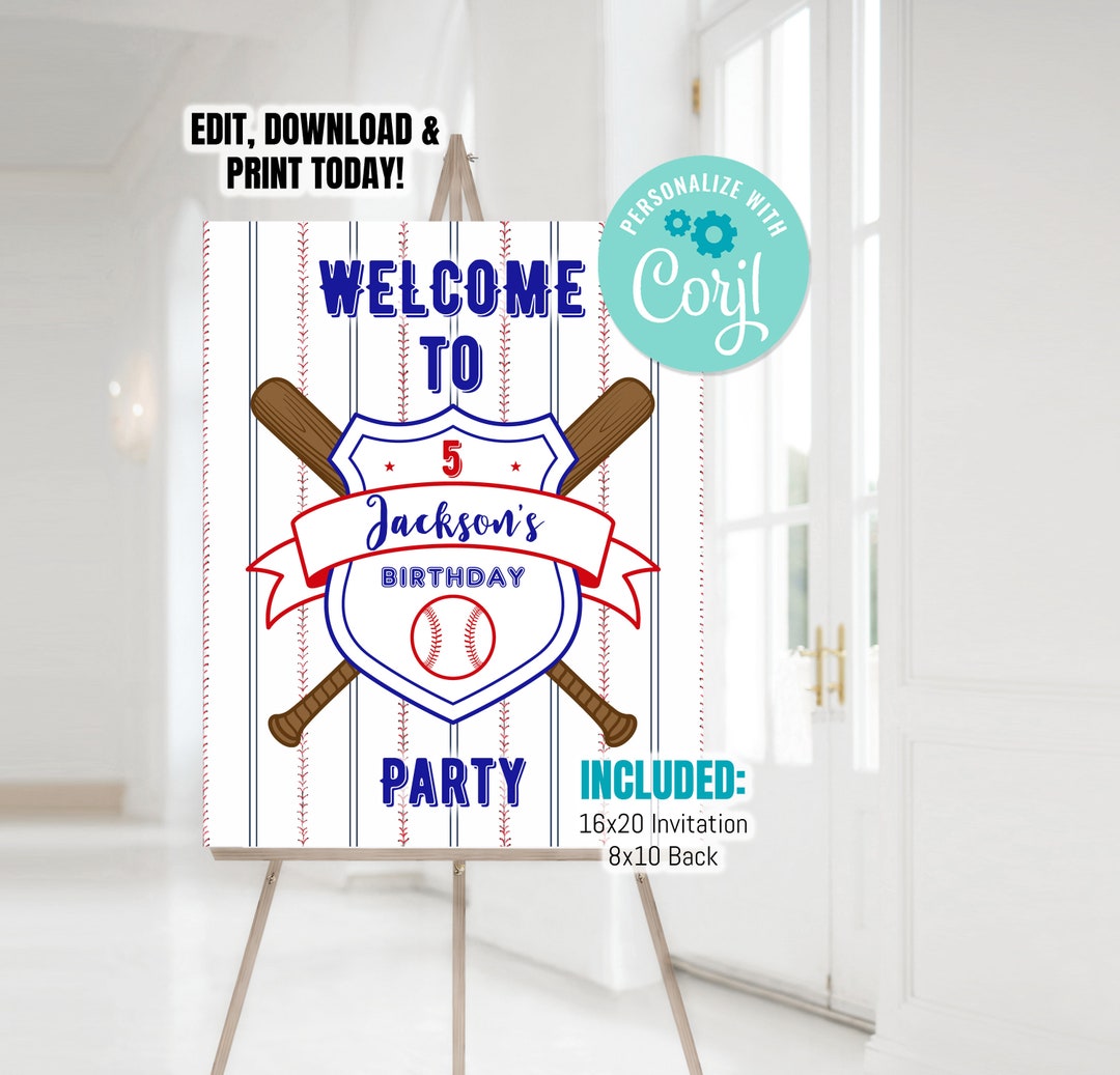 Editable Baseball Birthday Rookie Year Welcome Sign Baseball Birthday ...