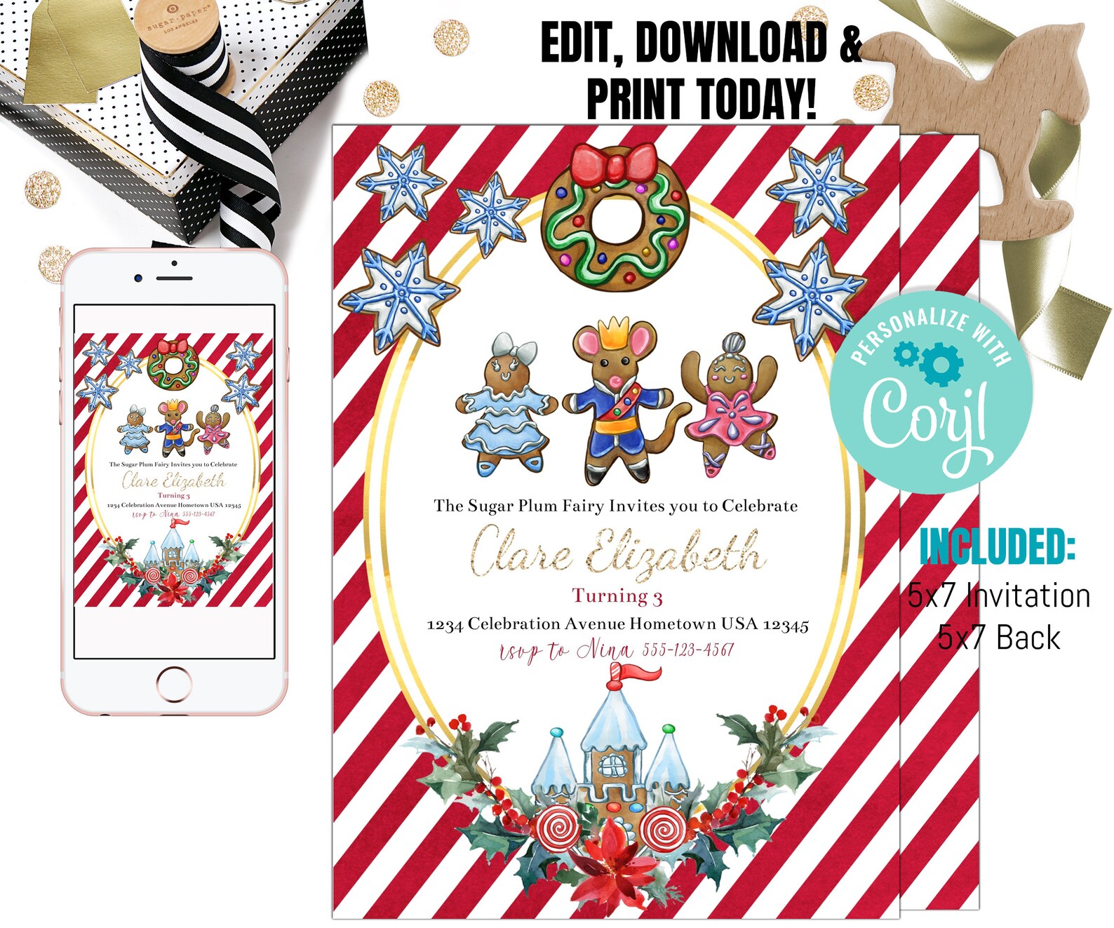 Editable Nutcracker Birthday Invitation Sugar Plum Fairy Birthday