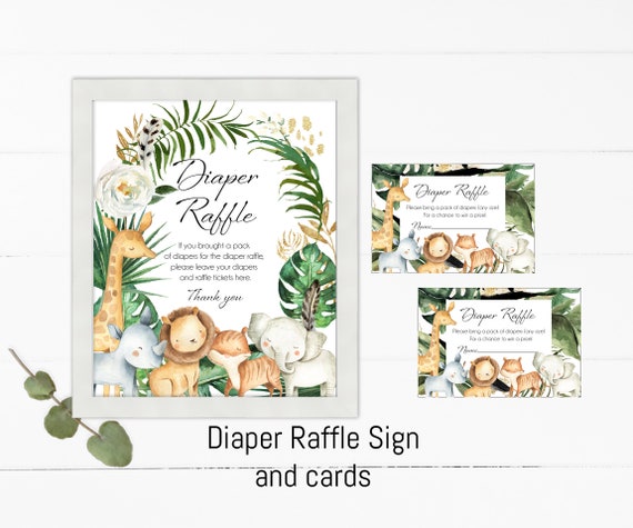 Diaper Raffle Tickets & Sign Jungle Baby Shower Game Printable Jungle ...
