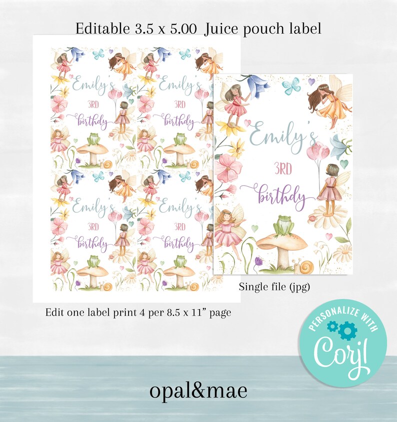 Editable Magical Fairy Capri Sun Labels Enchanted Magical Floral Fairy ...