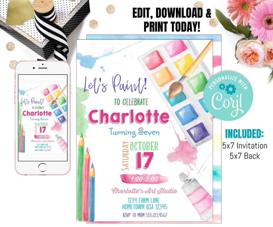 Art Painting Birthday Party Invitation, Painting Party Invite, Art ...
