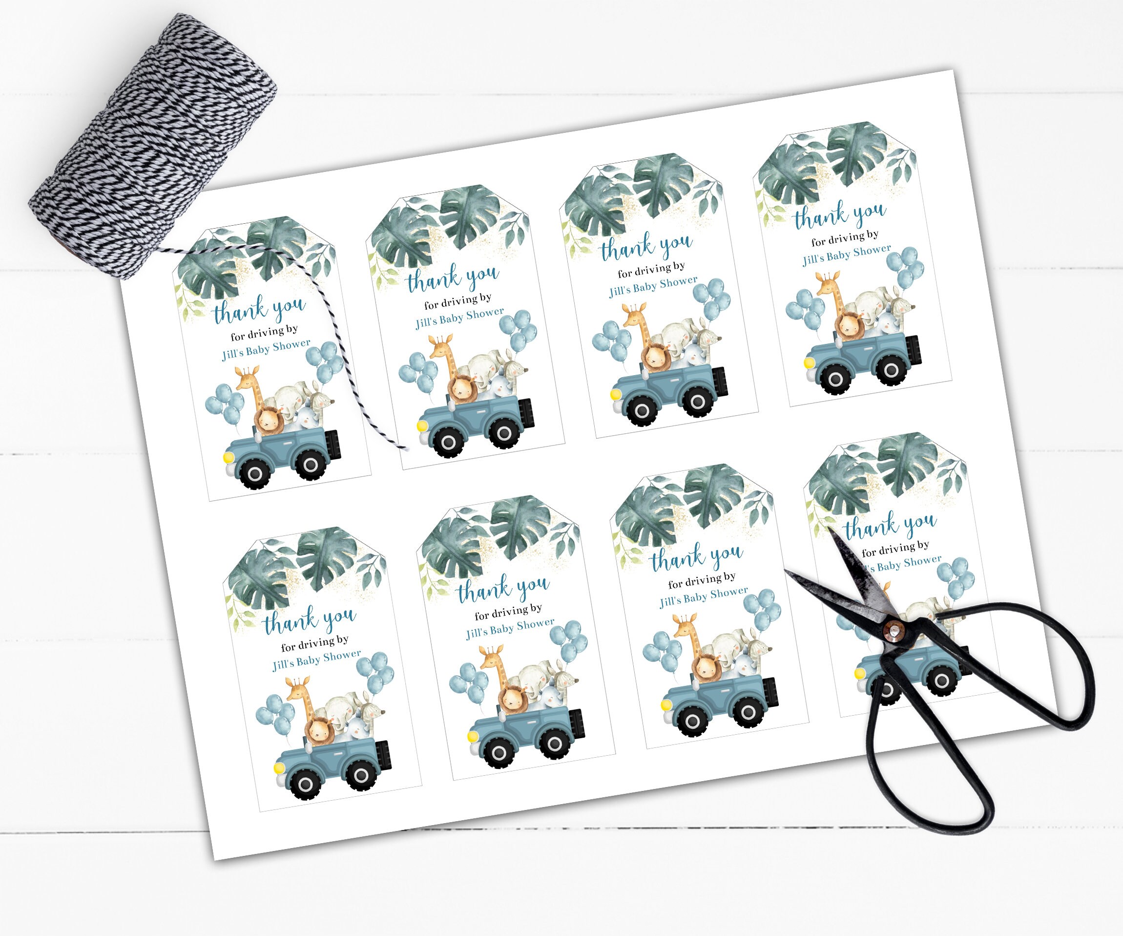 Editable Drive by Baby Shower Favor Tag Safari Animal Drive | Etsy