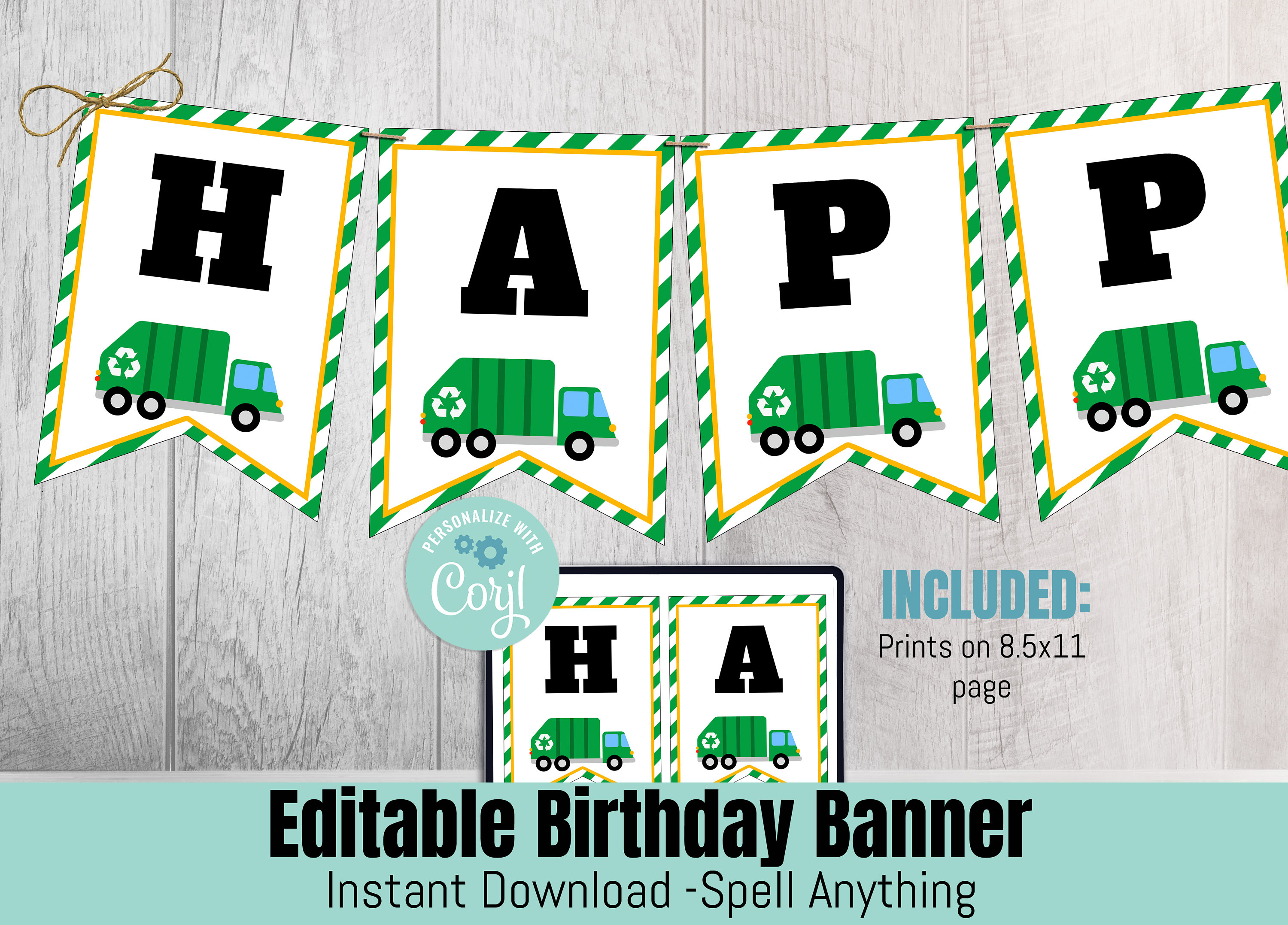 Garbage Truck Party Birthday Banner Garbage Truck Banner - Etsy