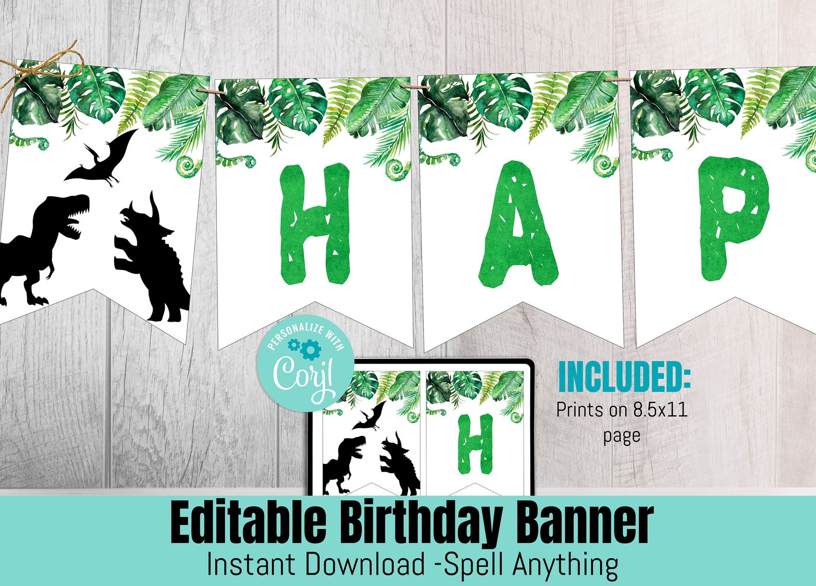 Editable Dinosaur Birthday Party Banner, Dinosaur Banner, Dino Birthday ...