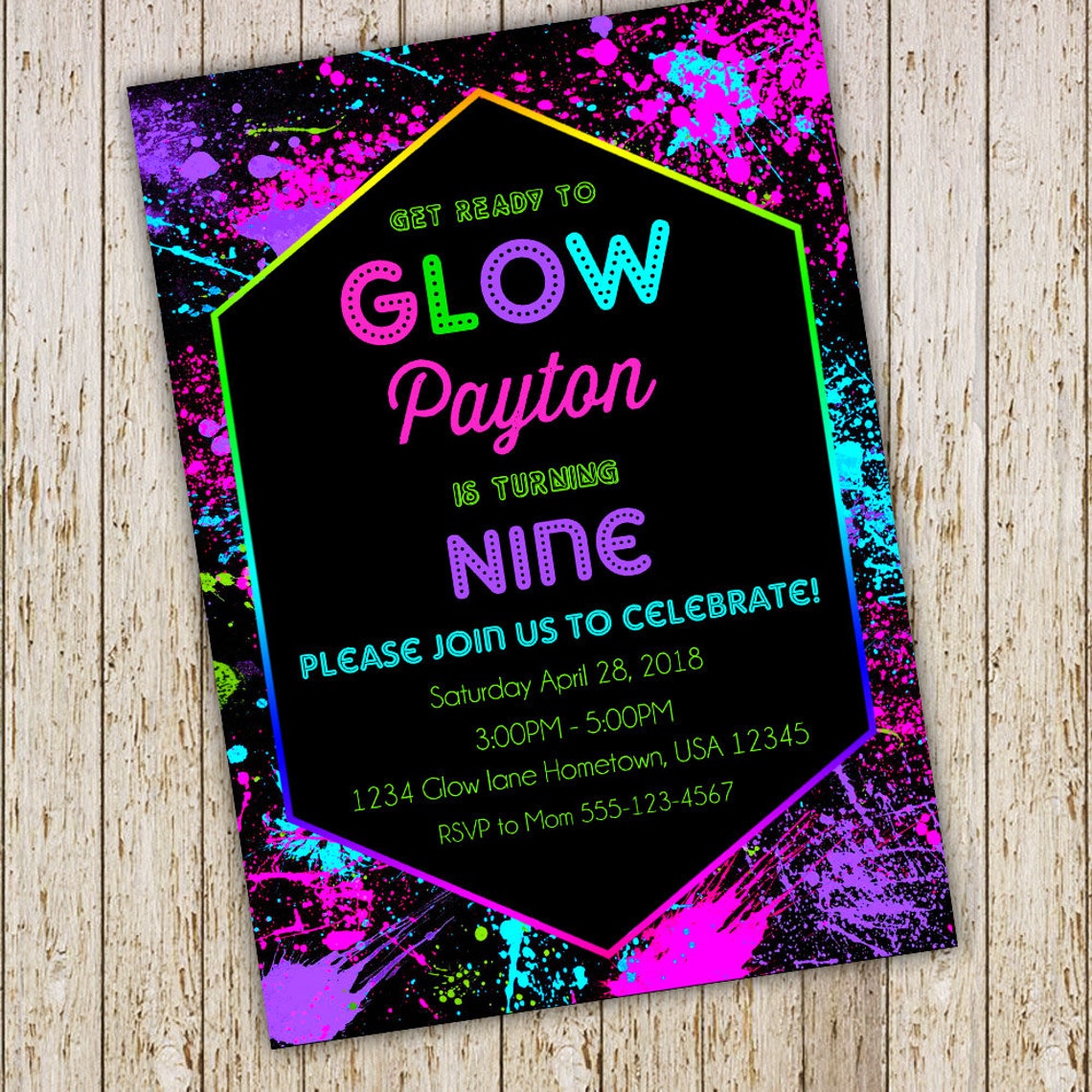 Neon Glow Party Theme Invitation Glow Invitation Neon - Etsy