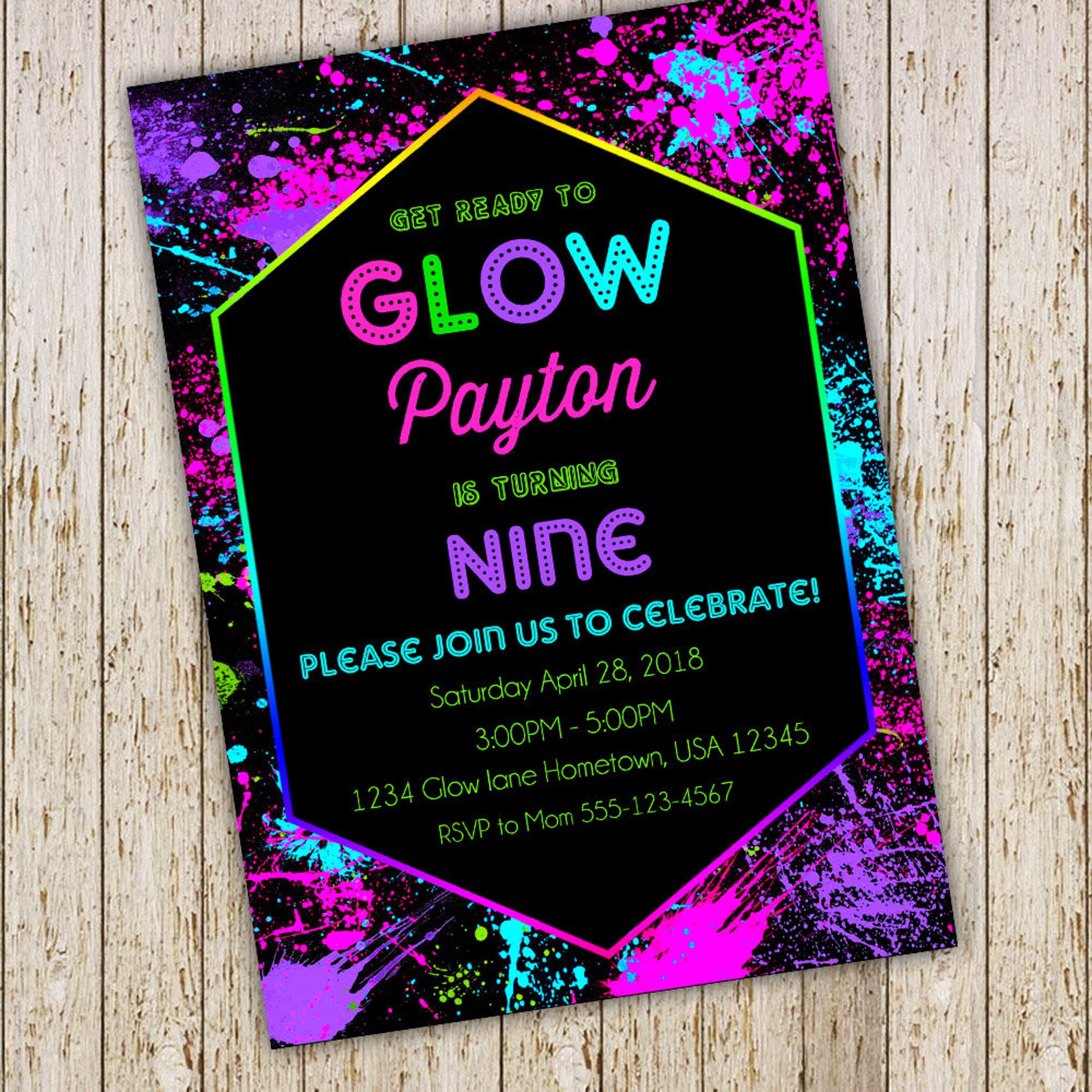 Neon Glow Party Theme Invitation Glow Invitation Neon - Etsy