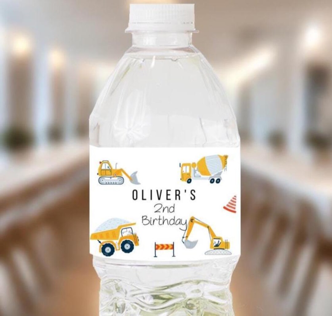 Editable Construction Water Bottle Stickers Personalized, Dump Truck ...