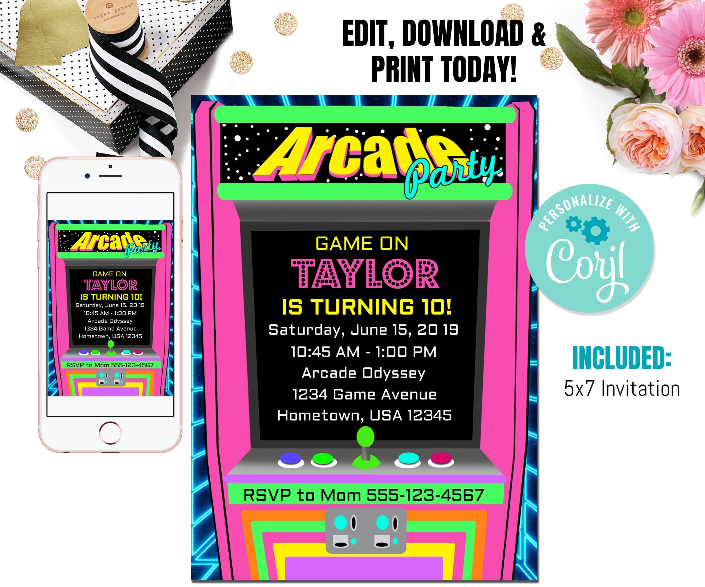 Arcade Birthday Invitation Arcade Invitation Gamer | Etsy