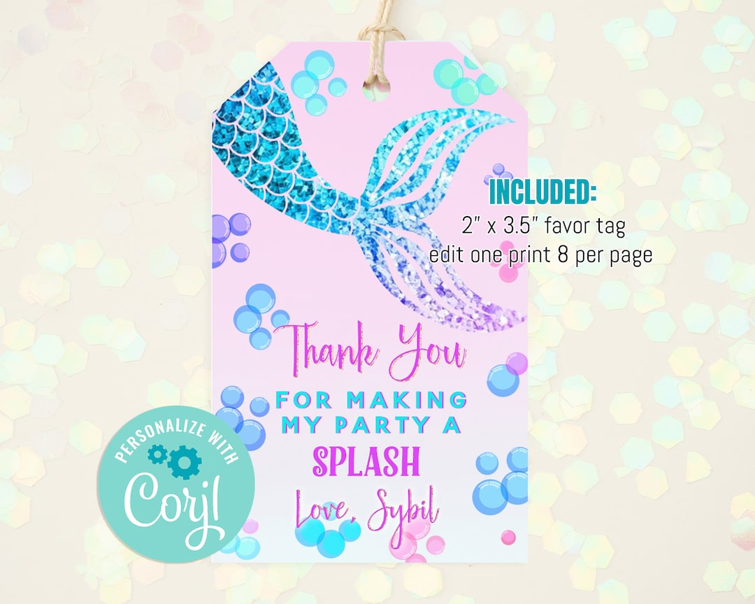 Mermaid Birthday Favor Tags, Editable Mermaid Favor Tags Template ...