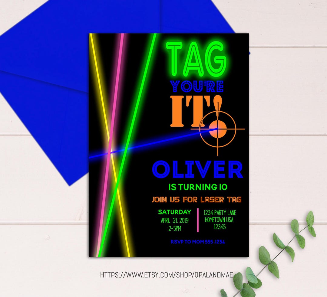 Laser Tag Birthday Invitation Template Laser Tag Invitation Neon Glow ...