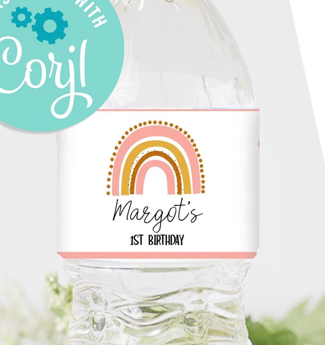 Editable Rainbow Water Bottle Labels Muted Rainbow Party Favor Labels ...