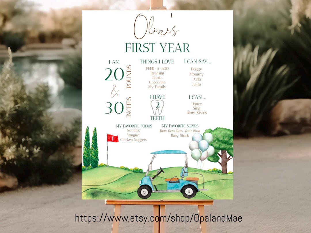 Editable Golf First Birthday Milestone Sign Boy First Birthday ...