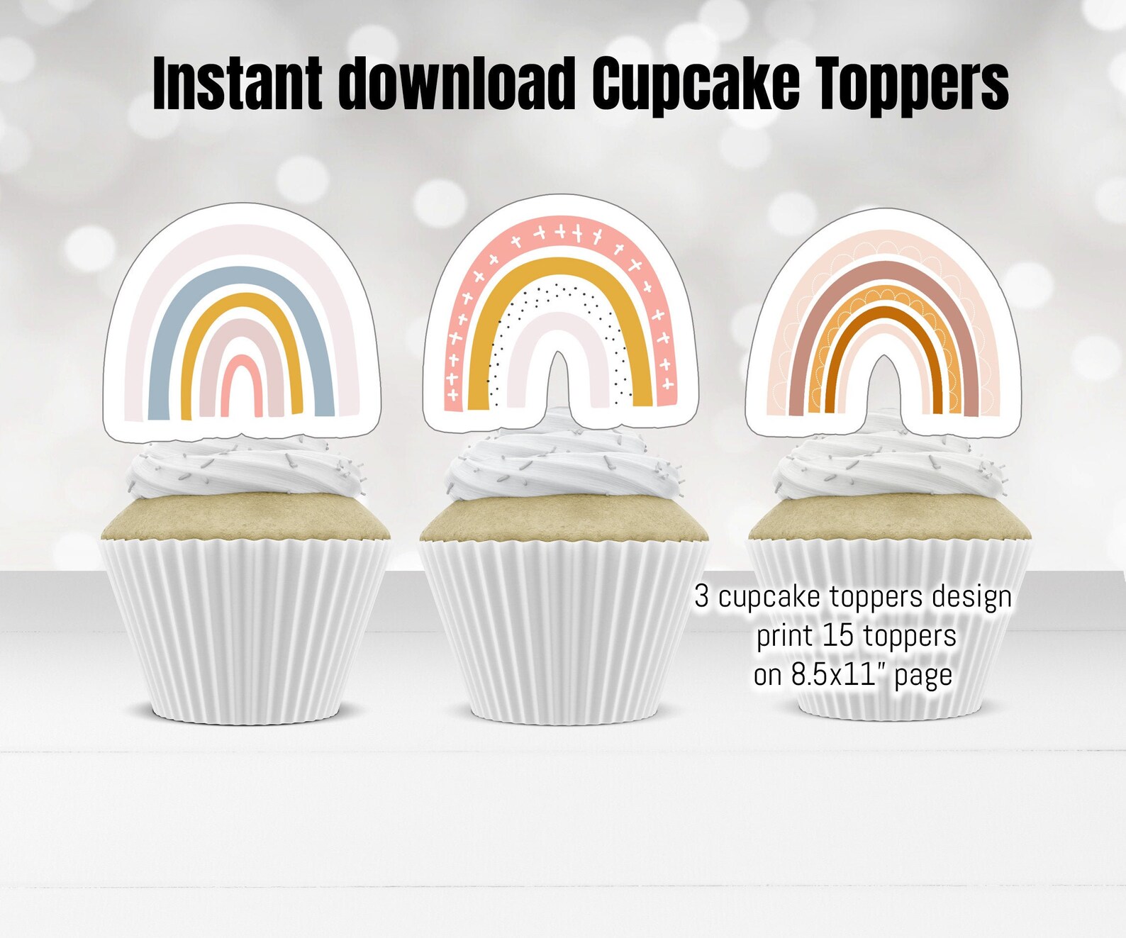 Boho Rainbow Printable Cupcake Toppers, Blush Girl Baby Shower or ...