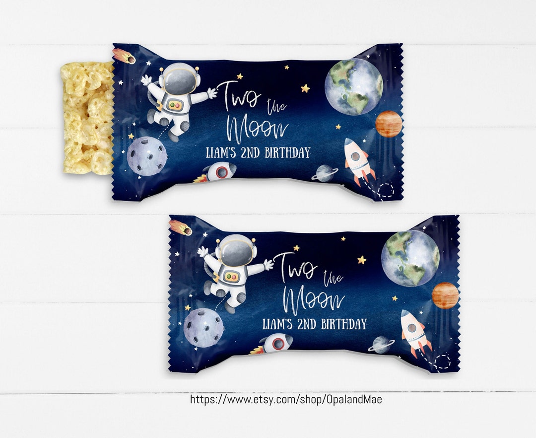 Editable Space Birthday Rice Krispie Treat, Two the Moon Birthday Treat ...