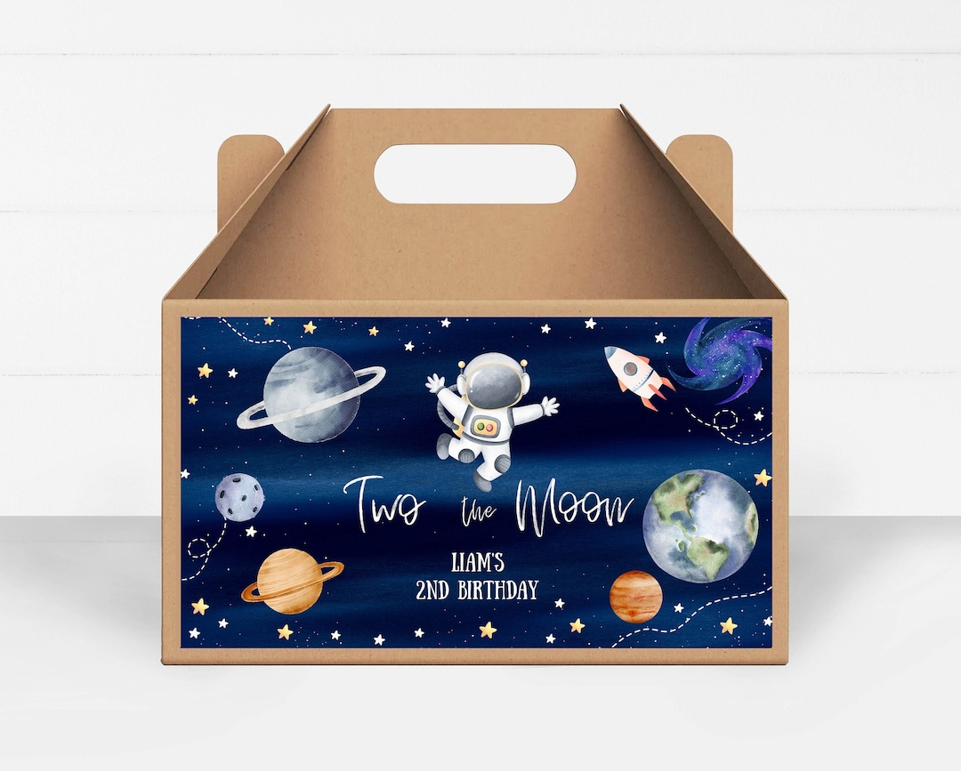 Space Box Label Outer Space Birthday Gift Box Labels Two the Moon Party ...