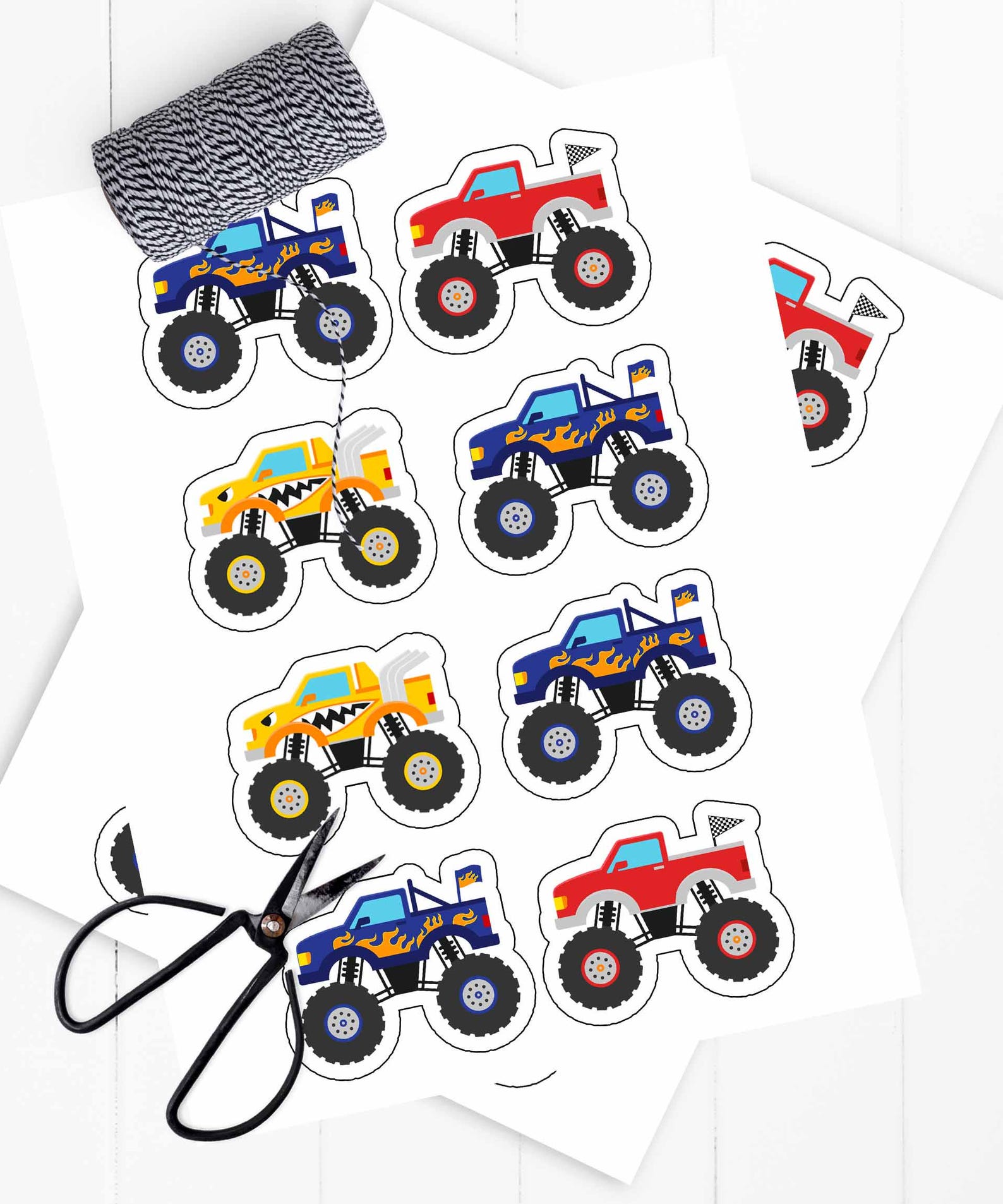 Monster Truck Cupcake Topper, 3 Design Monster Truck Party Cupcake ...