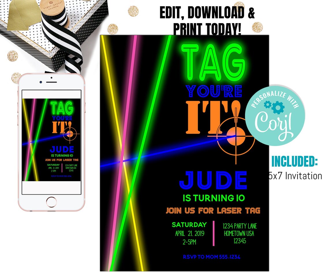 Laser Tag Birthday Party Invitation, Laser Tag Invitation, Laser Tag ...