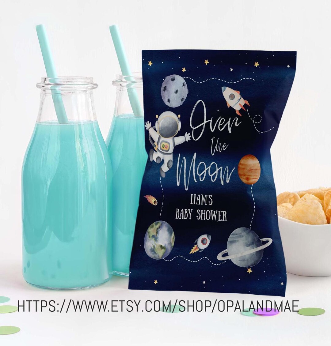 Over the Moon Chip Bag Planets Rocket Ship Astronaut Baby Shower Favor ...