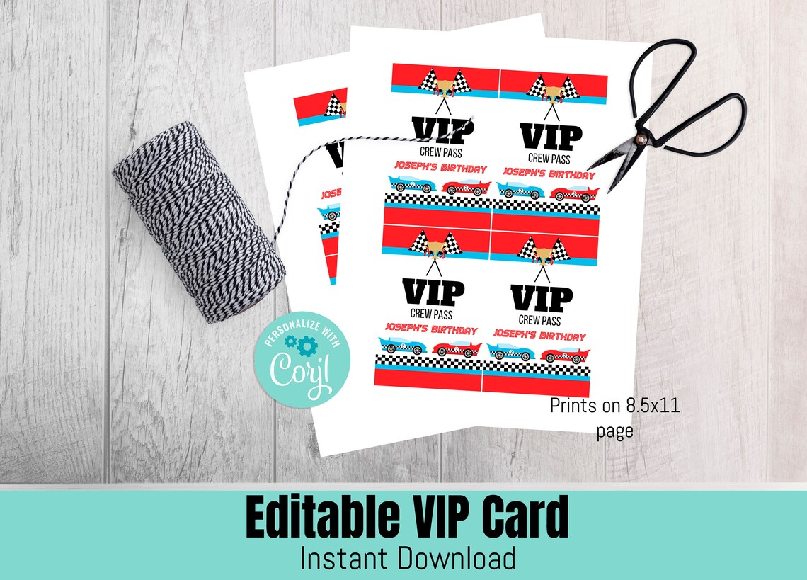 EDITABLE Personalized Race Car VIP Pass Race Car Birthday - Etsy