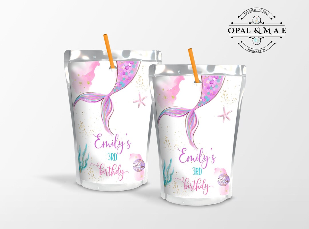 Editable Mermaid Capri Sun Labels Under the Sea Juice Pouch Labels ...
