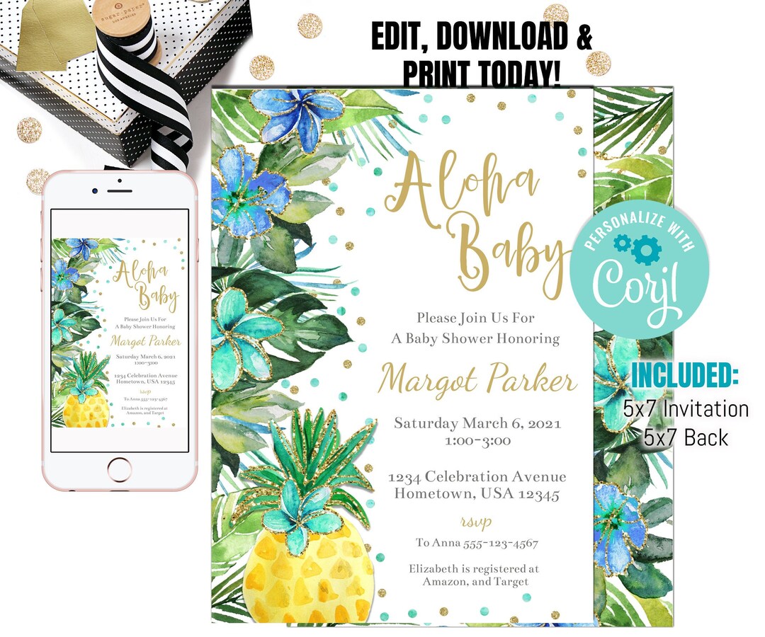 Aloha Baby Shower Invitation Pineapple Baby Shower - Etsy