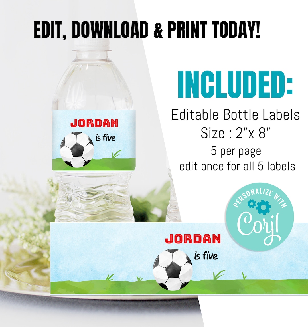 EDITABLE Soccer Football Birthday Bottle Label, Soccer Birthday Water ...