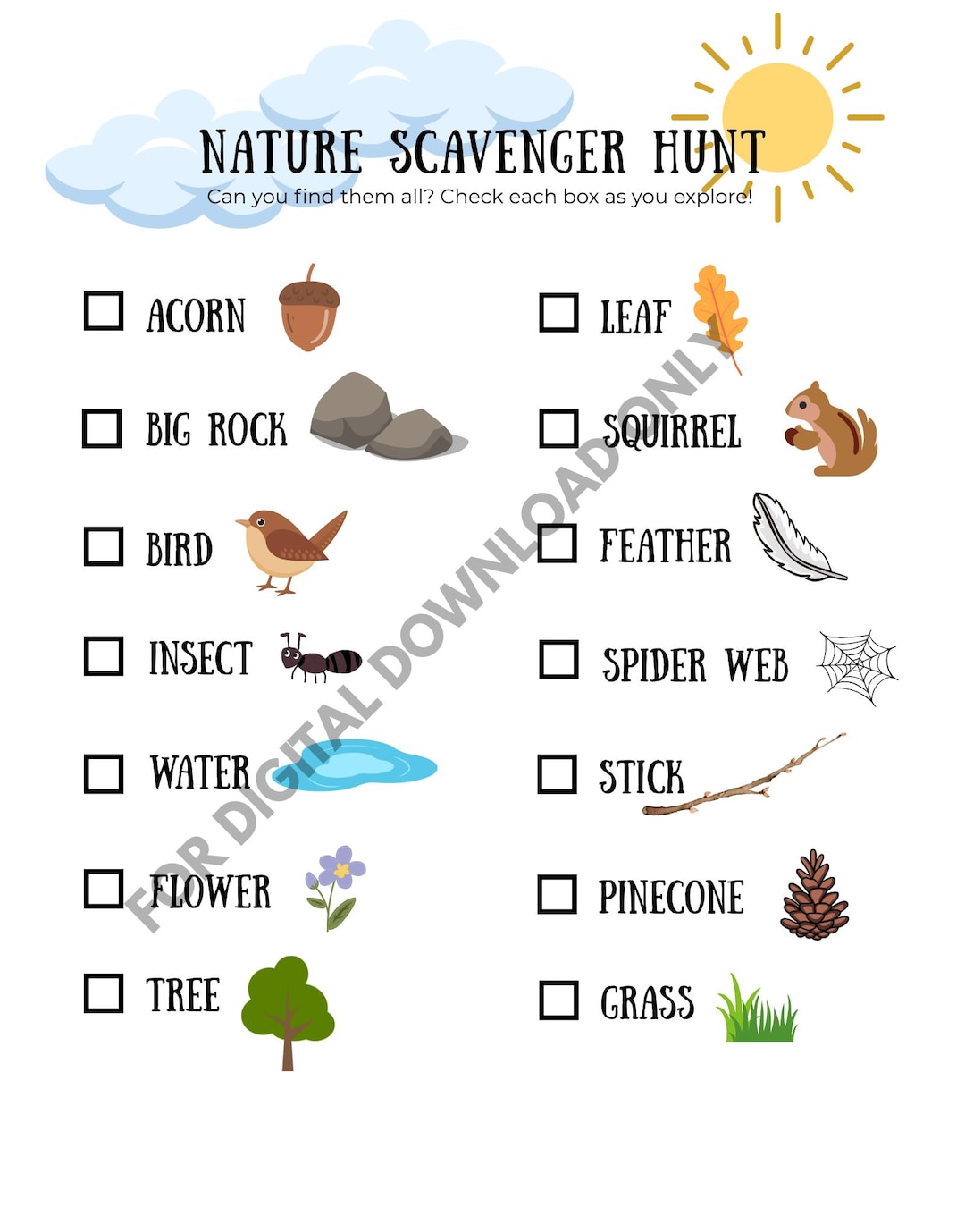 Nature Scavenger Hunt | Outdoor Activity Printable | Kids Adventure ...