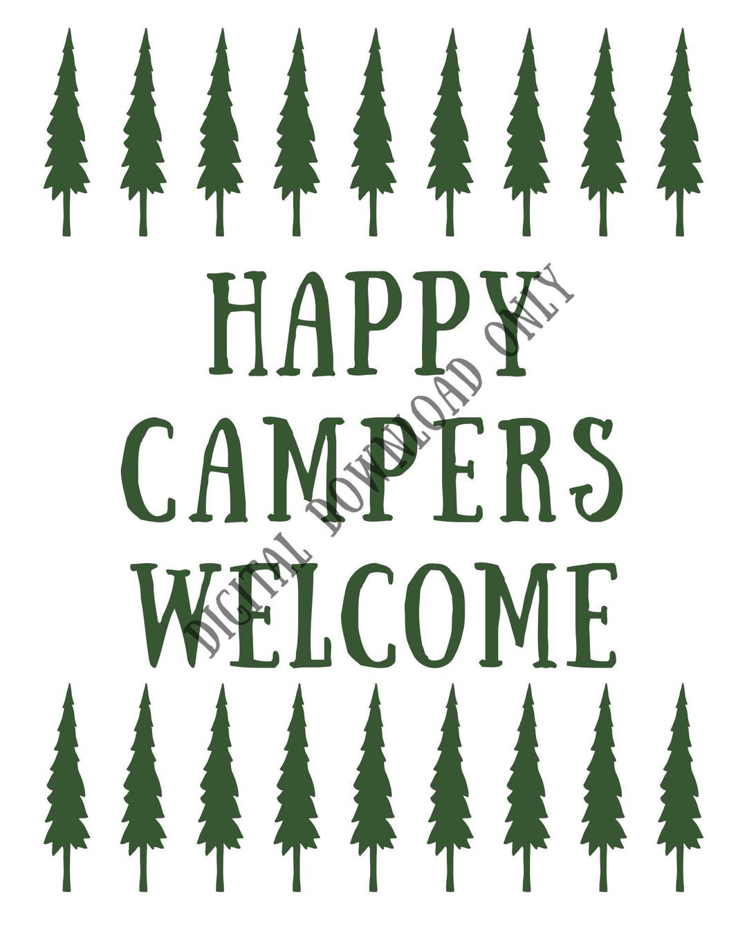 Happy Campers Welcome Print | Rustic Cabin Wall Art | Minimalist ...