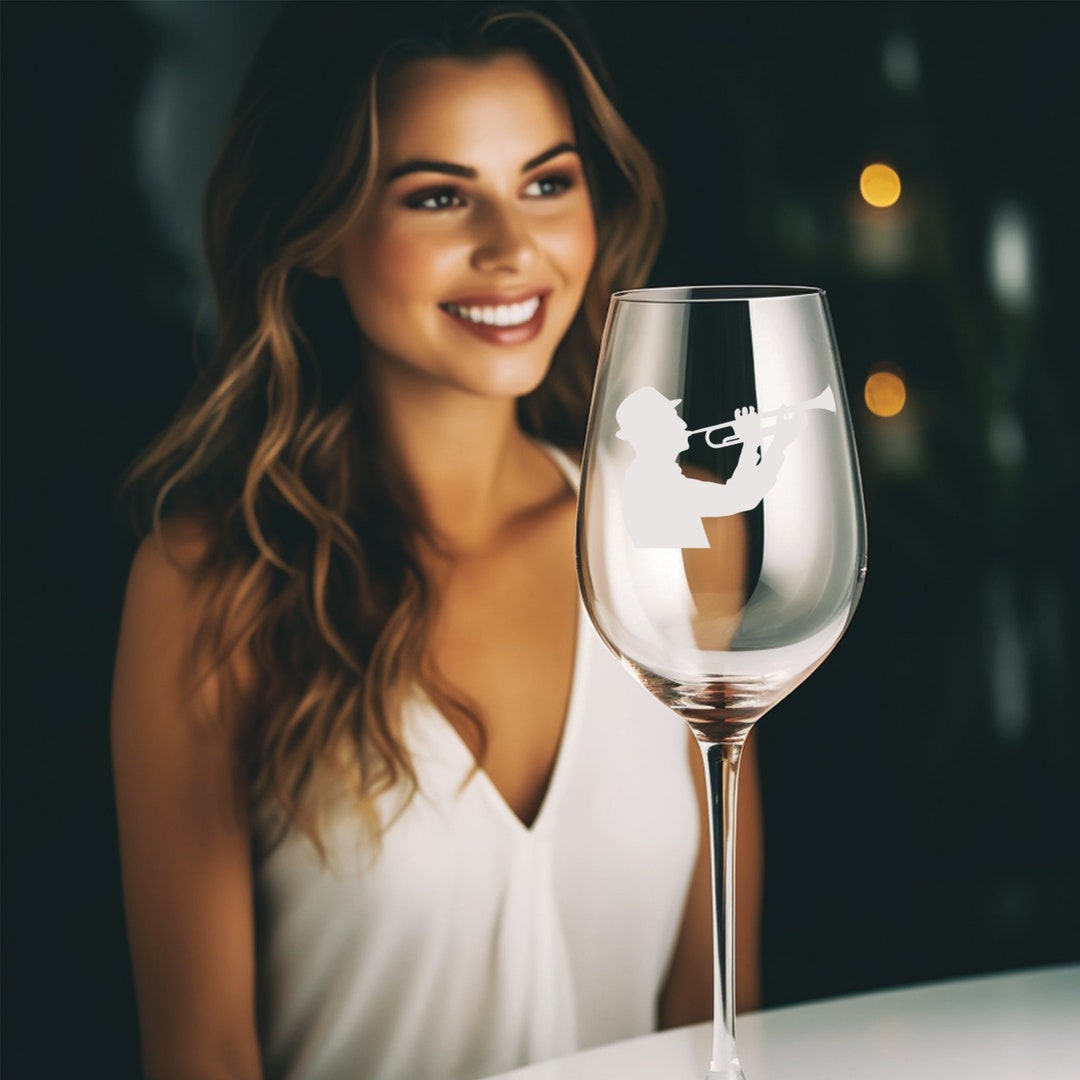 Trumpeter | Unique Laser Etched Wine Glass Stemware: Add a Touch of ...