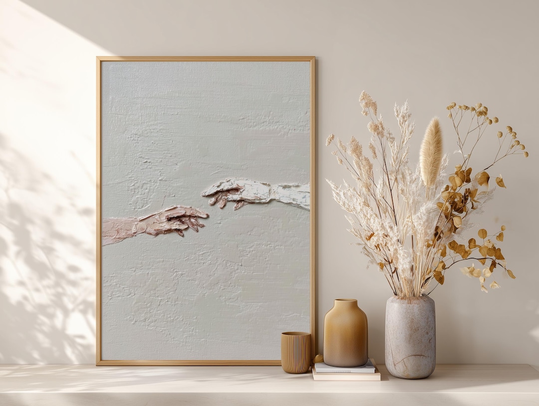 The Creation of Adam, Minimalist Impasto Christian Wall Art, Textured ...