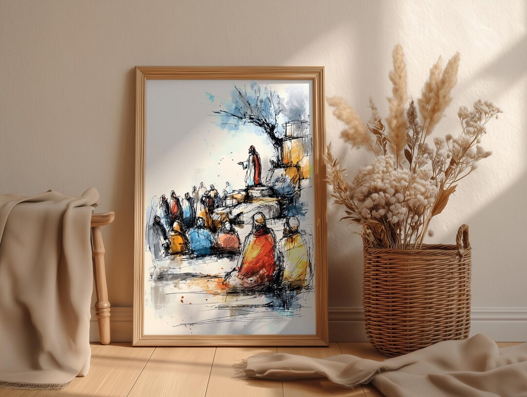 The Beatitudes, Jesus Teaching on the Mount, Bible Story Art, Sermon on ...