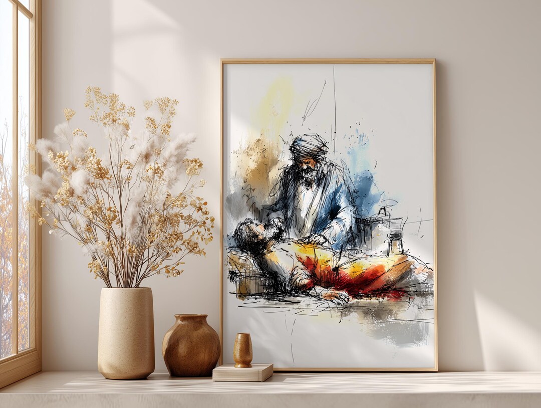 The Good Samaritan, Parable of Jesus Bible Story Wall Art, Man Helps ...