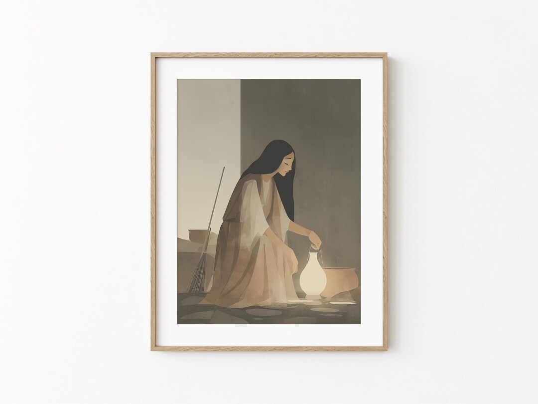 Lost Coin Parable Christian Wall Art, Woman Searching Scripture Print ...