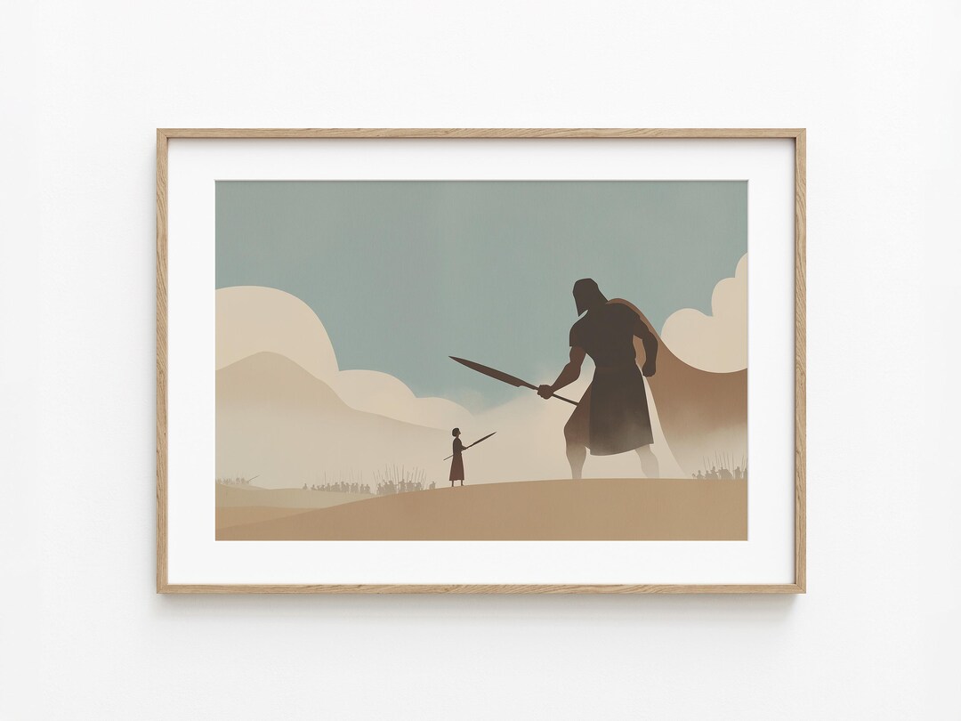 David and Goliath Bible Wall Art, Christian Scripture Print, Faith ...