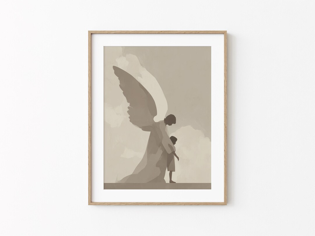 Guardian Angel Christian Wall Art, Angel Watching Child Scripture Print ...