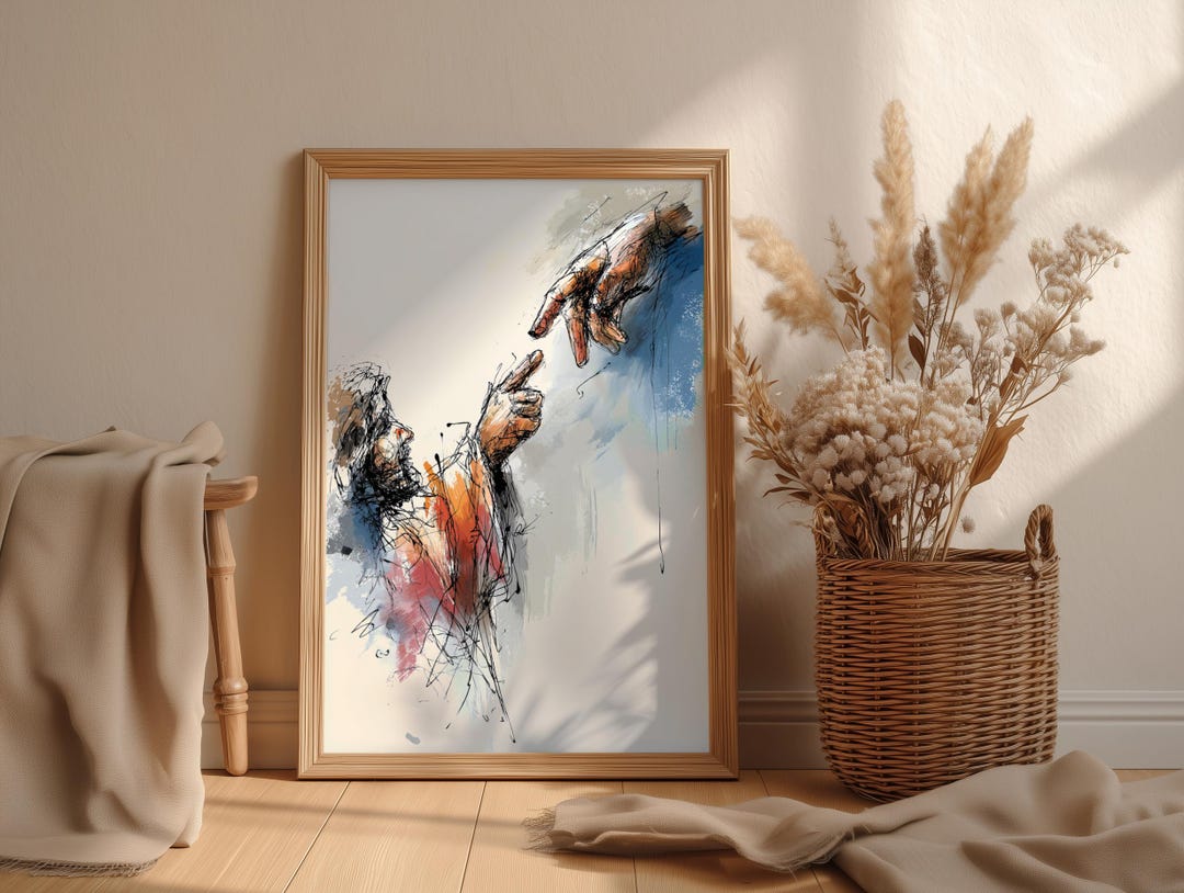 The Creation of Adam, Biblical Digital Print, Christian Wall Art, Jesus ...