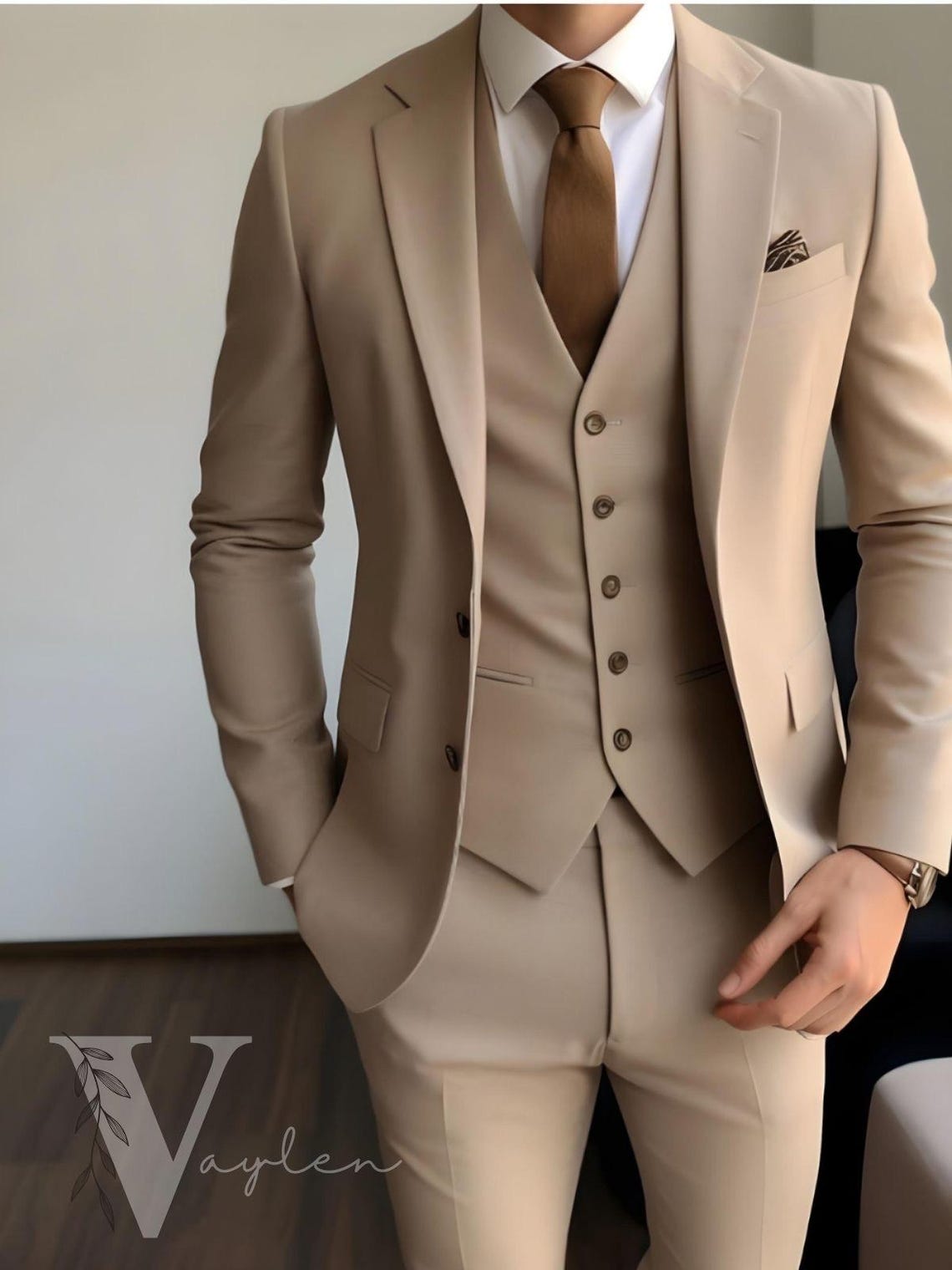 Men’s Beige Formal Suit | Luxury Wedding & Groom Suit | Custom Tailored ...