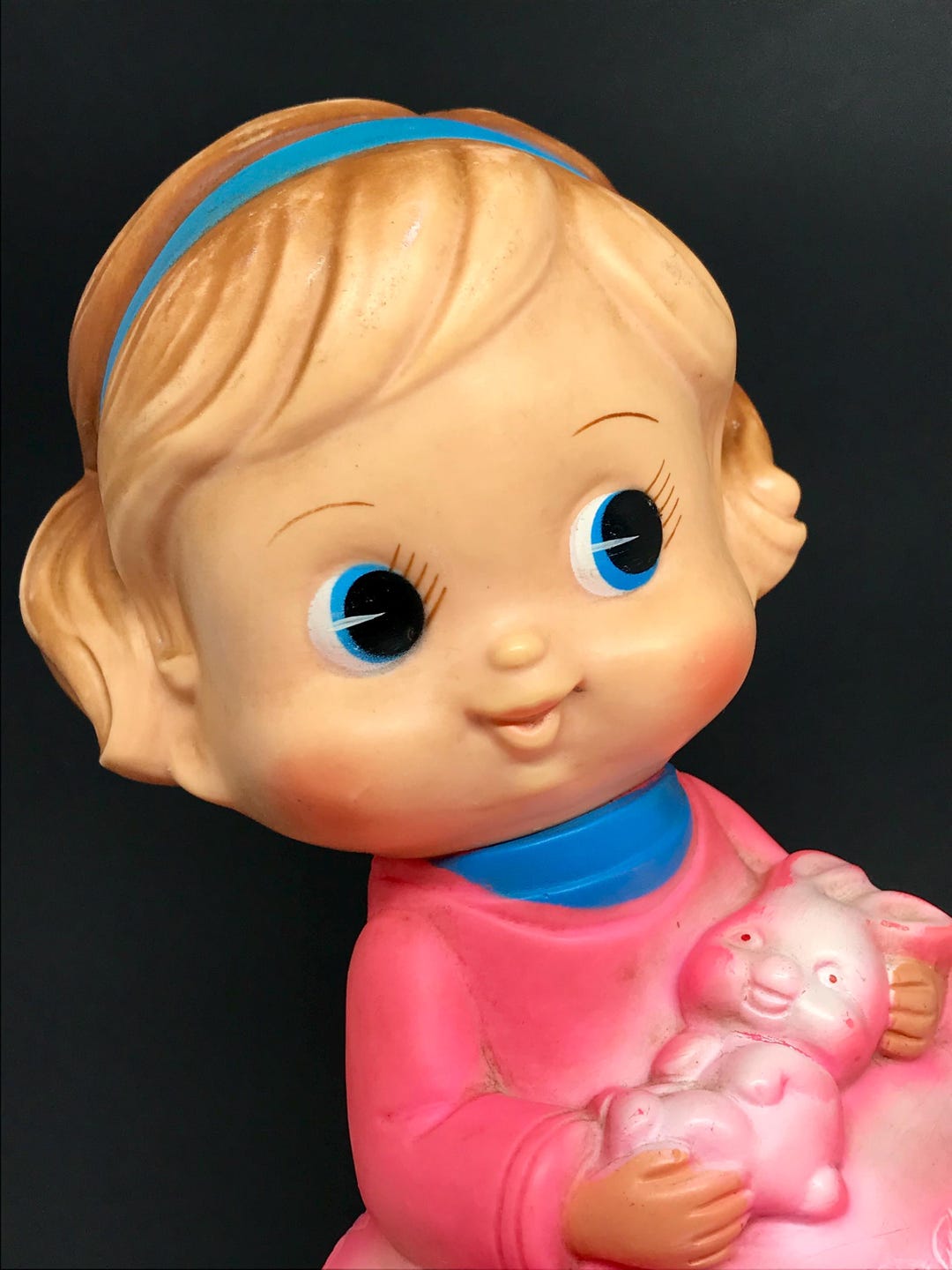 Rare Vintage Vinyl Squeak Toy Girl Doll With Cat 1960's-1970's - Etsy