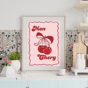 Coquette Cherry Kitchen Art Print: Trendy Fruit Wall Decor (digital ...