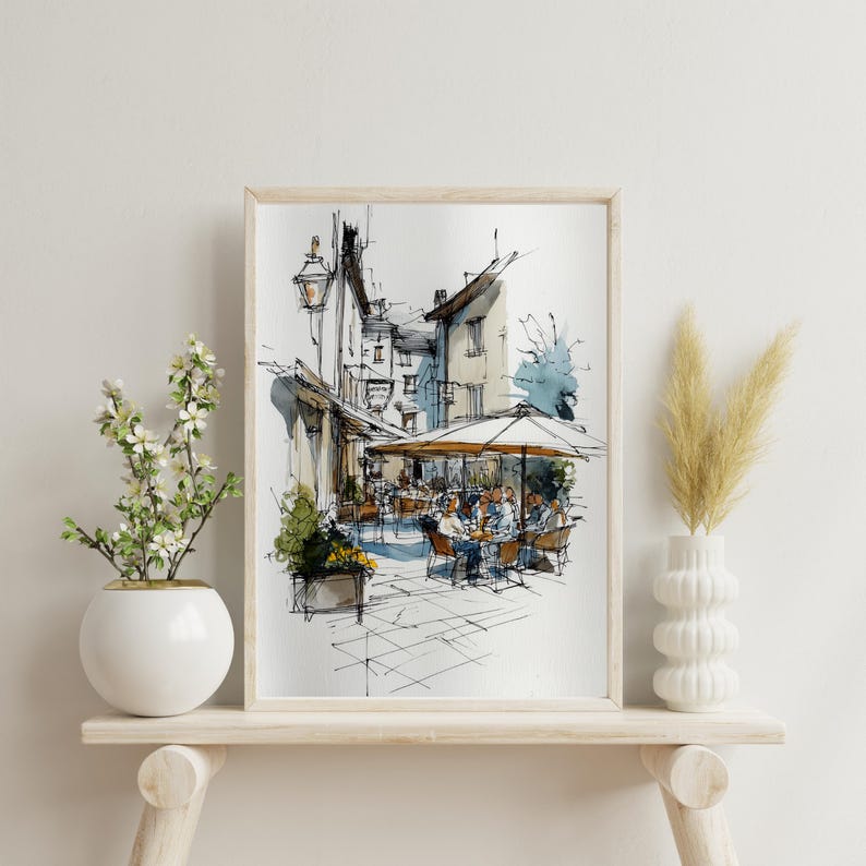Cafe Watercolor, Cityscape Watercolor Art Print, Kitchen Prints, Wall ...