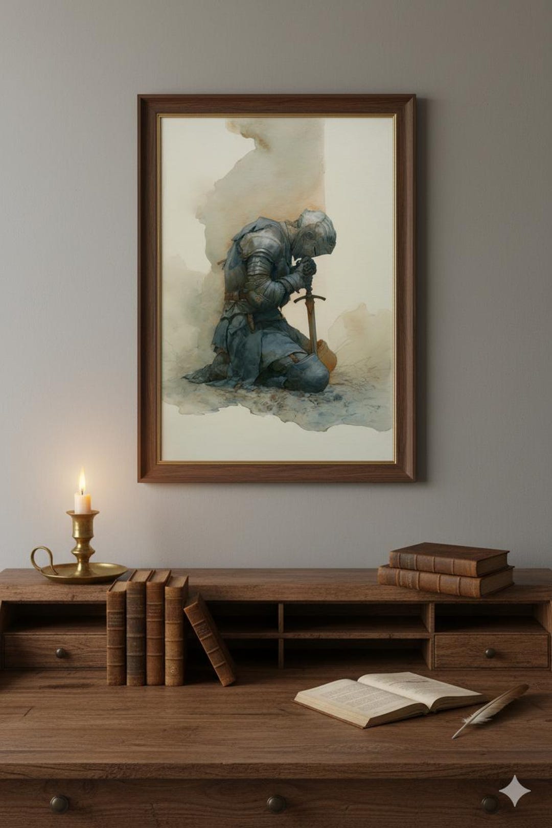 Melancholic Knight Watercolor Art Print – Medieval Fantasy Wall Decor ...