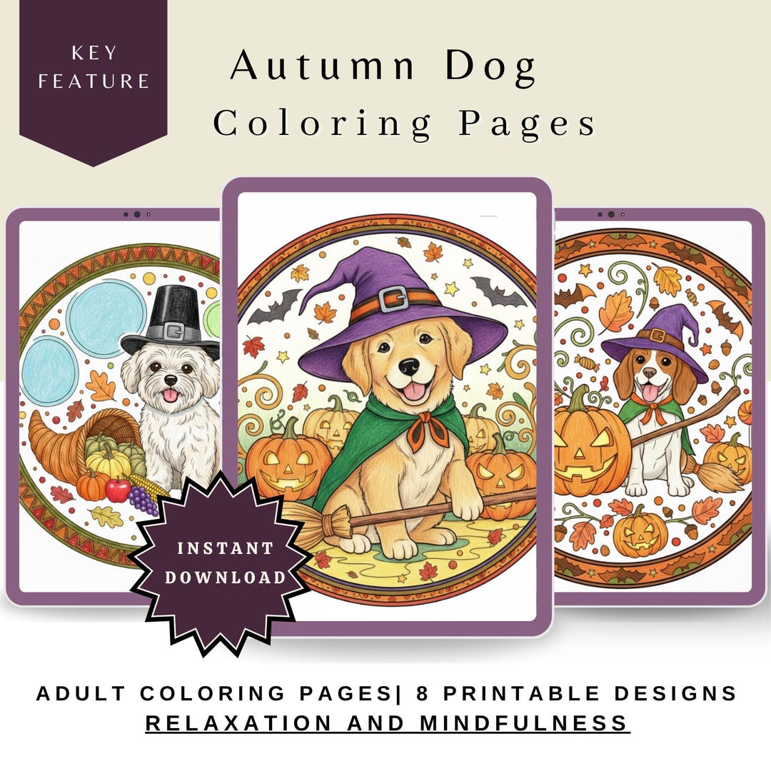 Autumn Dog Coloring Pages: Halloween & Fall Designs (PDF + PNG) - Etsy