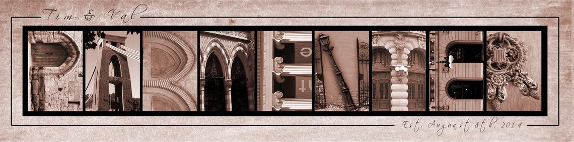 Personalized Name or Words in Architecture 6" X 24" FRAMED Art Print ...