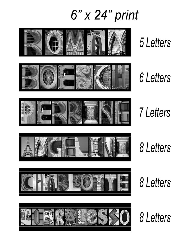 Personalized Name or Words in Architecture 6 X 24 FRAMED Art Print ...
