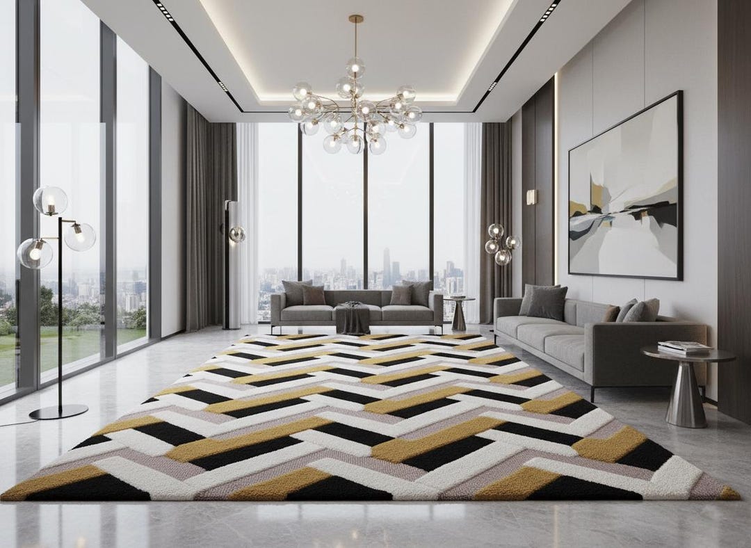 Chevron Modern Tufted Rug – Handmade Luxury Cotton Wool, Custom Sizes ...