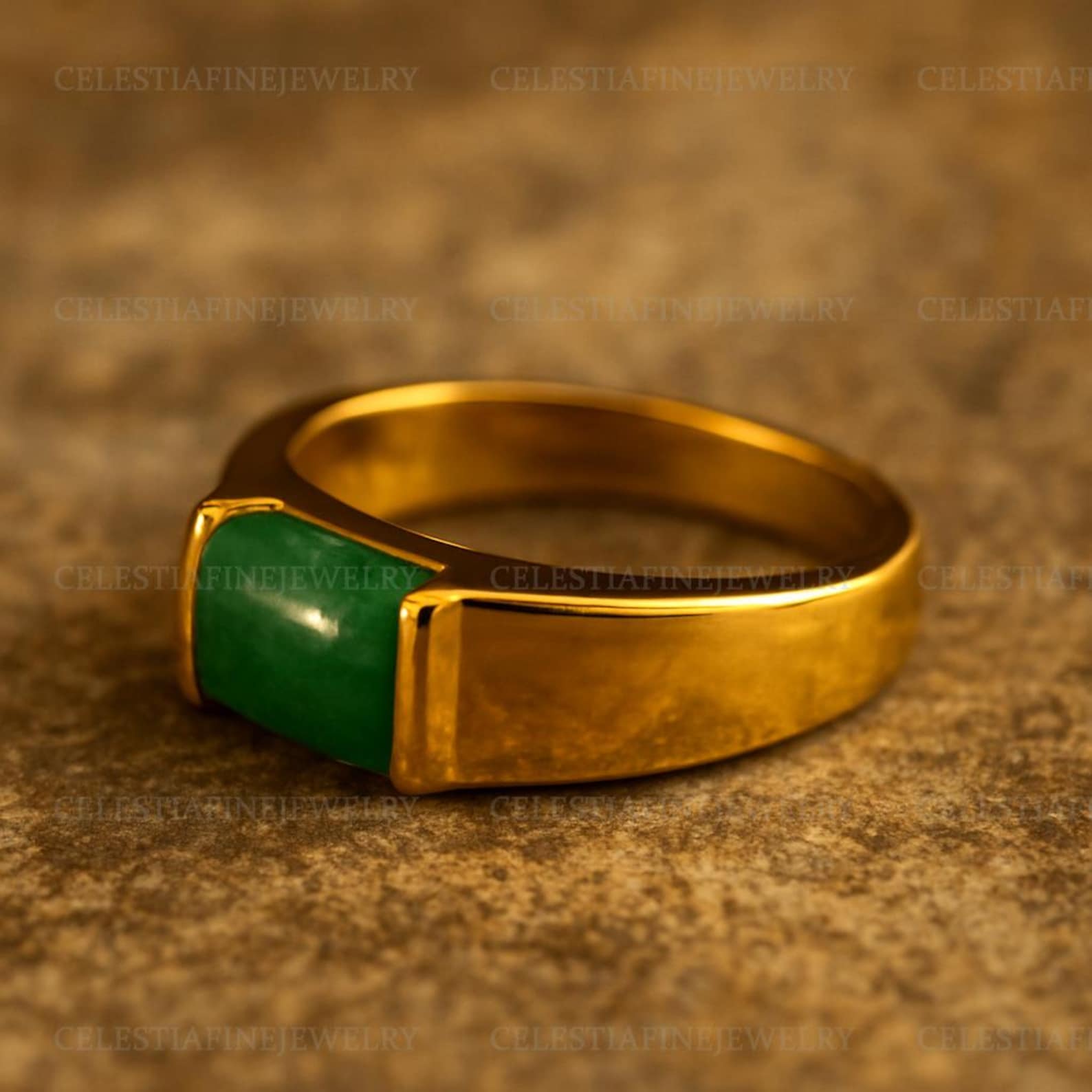 Green Jade Ring for Men & Women – Gold Band With Natural Jade Gemstone ...