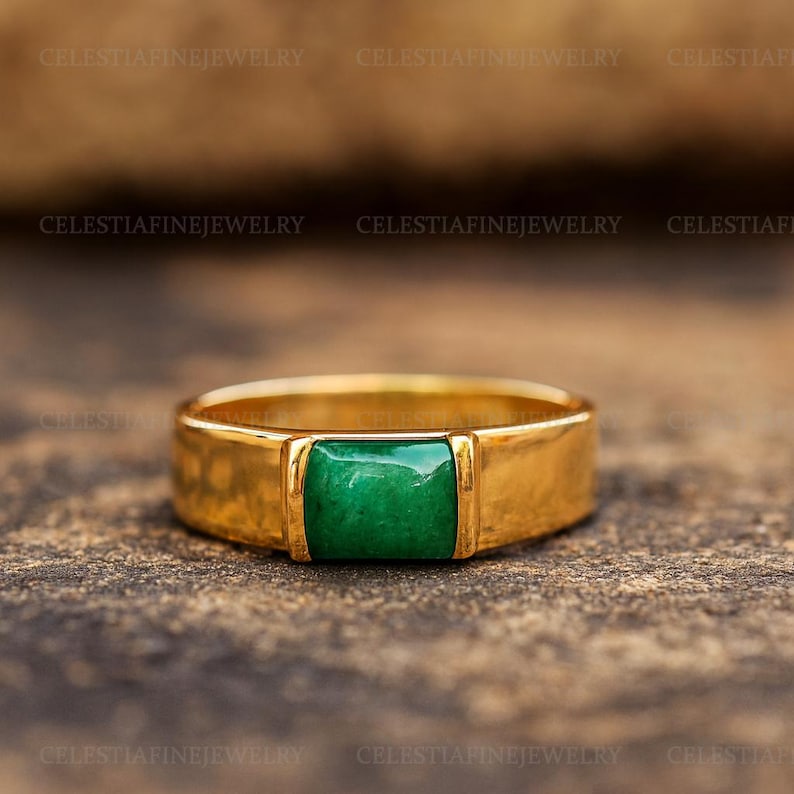 Green Jade Ring for Men & Women – Gold Band With Natural Jade Gemstone ...
