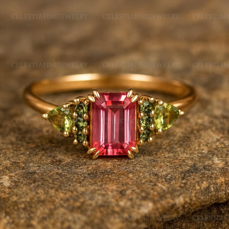 Pink Rings Emerald Cut - Etsy